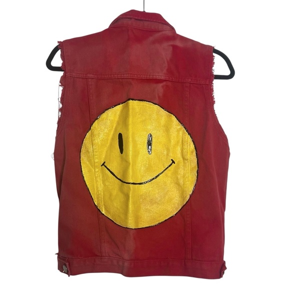 Jackets & Coats | Homemade Bill And Ted Smiley Face Vest Costume Large ...